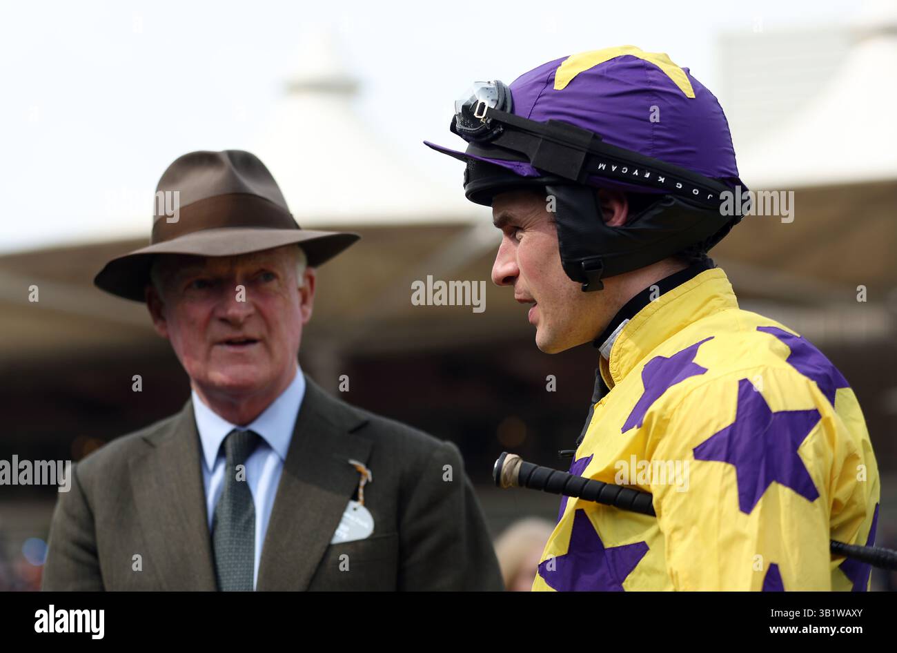 Trainer Willie Mullins and jockey Danny Mullins at Sandown Park ...