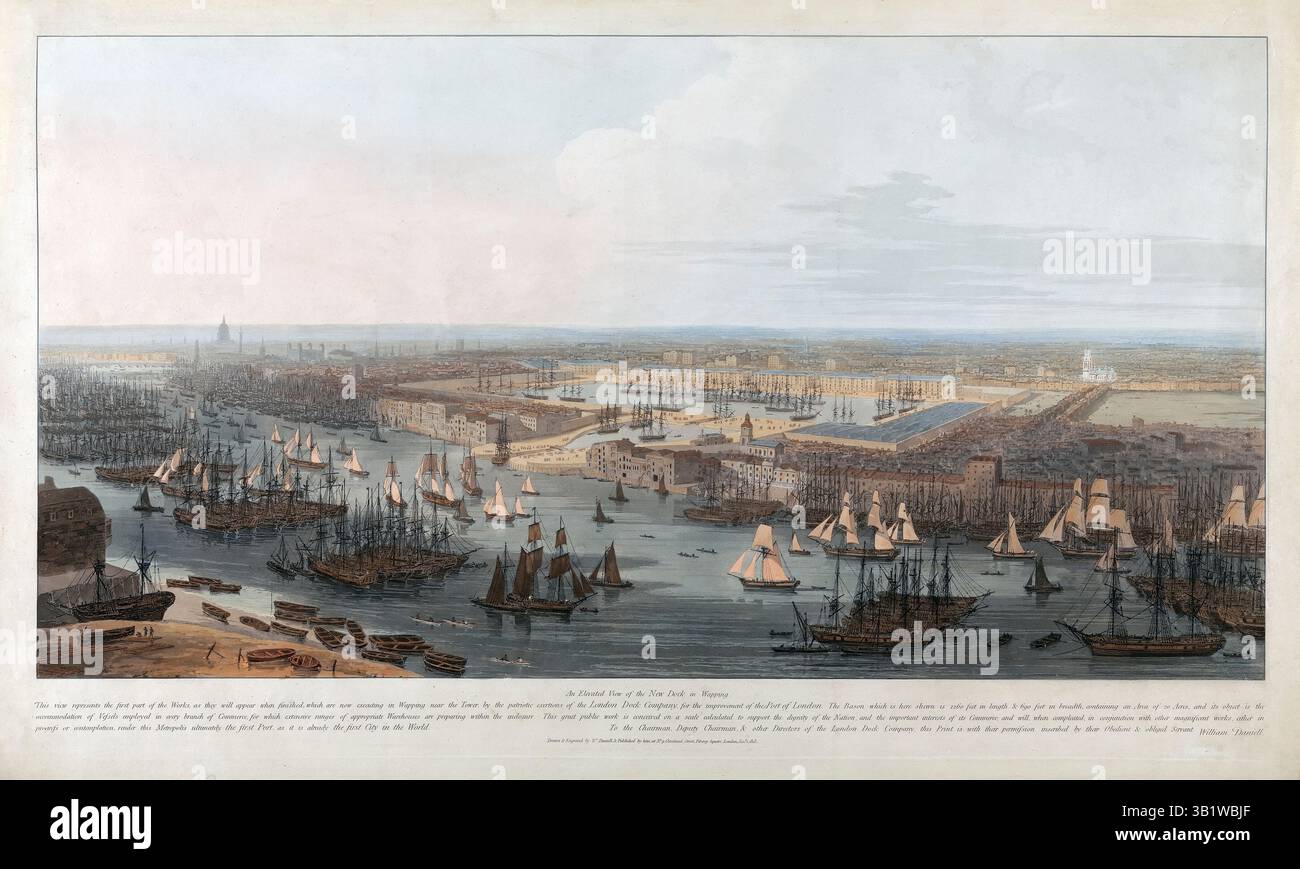 A print hand coloured aquatint engraving of an elevated view of the new ...