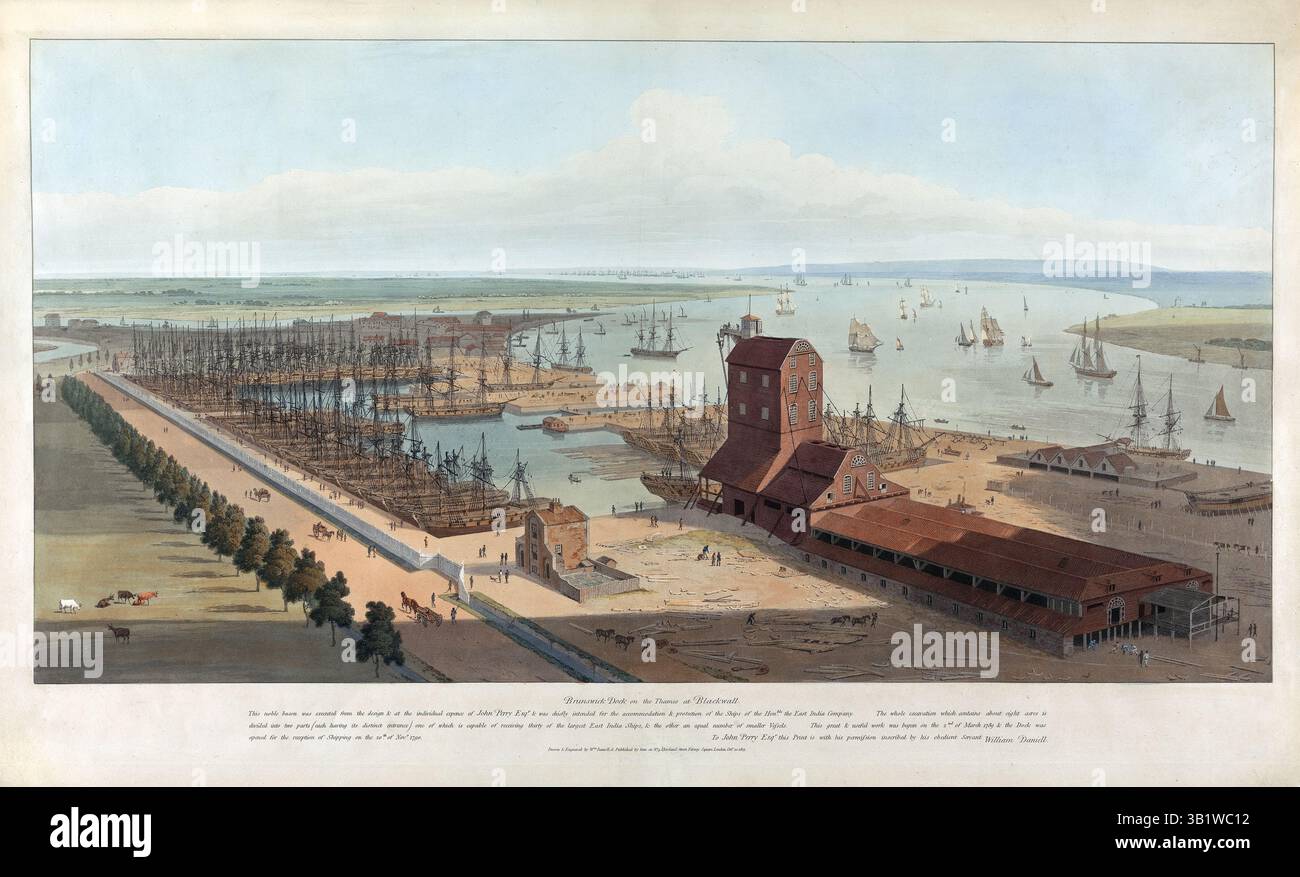 A print hand coloured aquatint engraving of an elevated view of ...