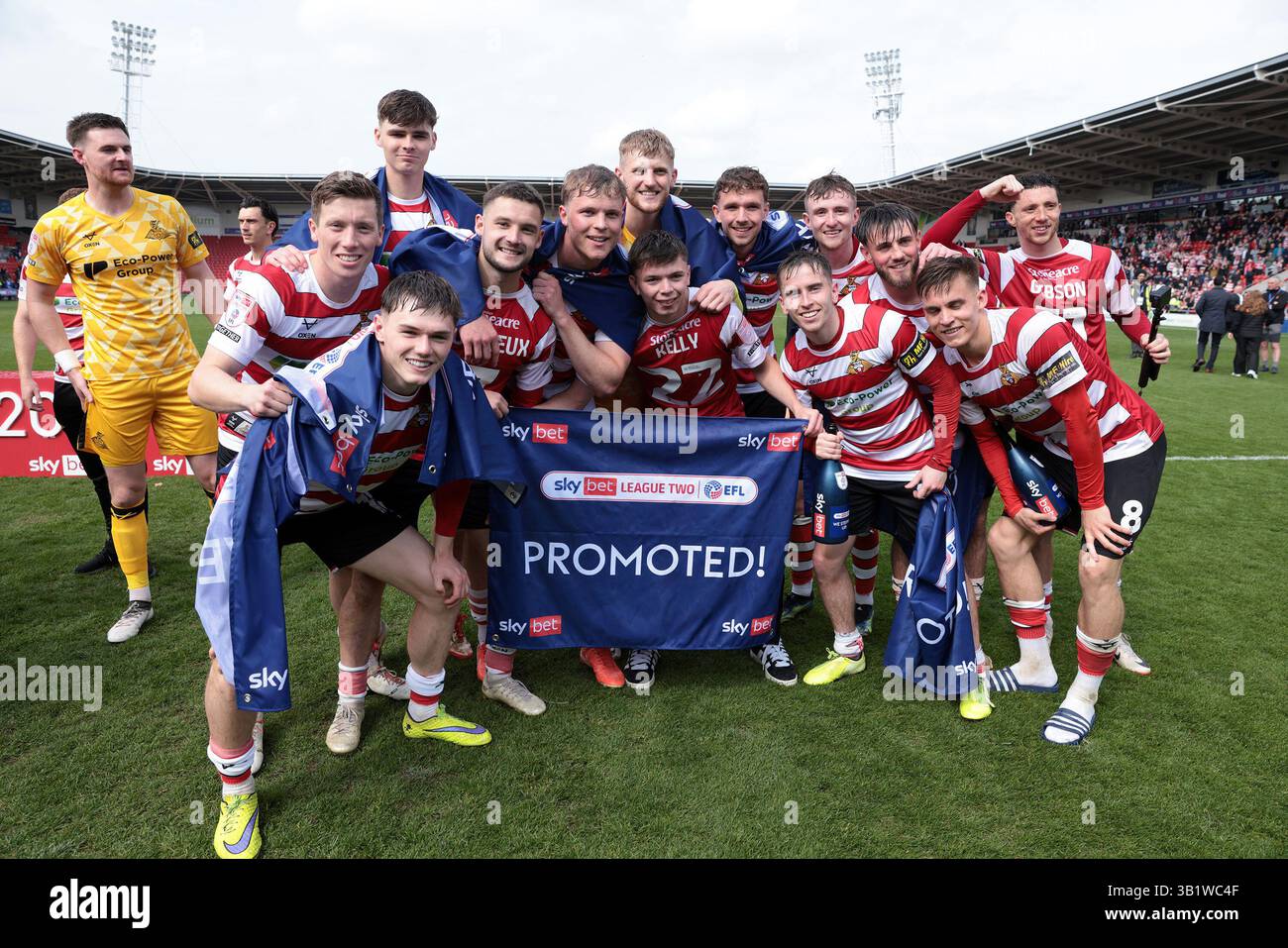 Doncaster Rovers celebrate promotion to League One during the Sky Bet ...