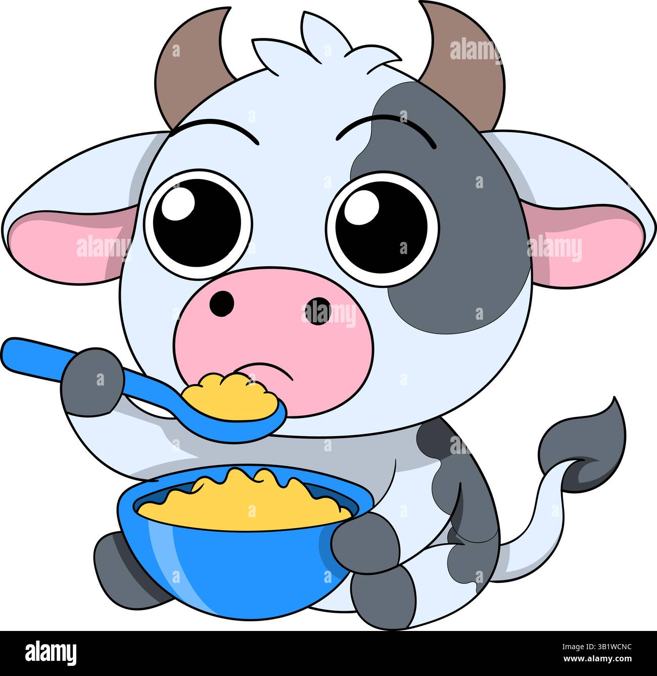 Charming cartoon illustration of a baby cow with big round eyes ...
