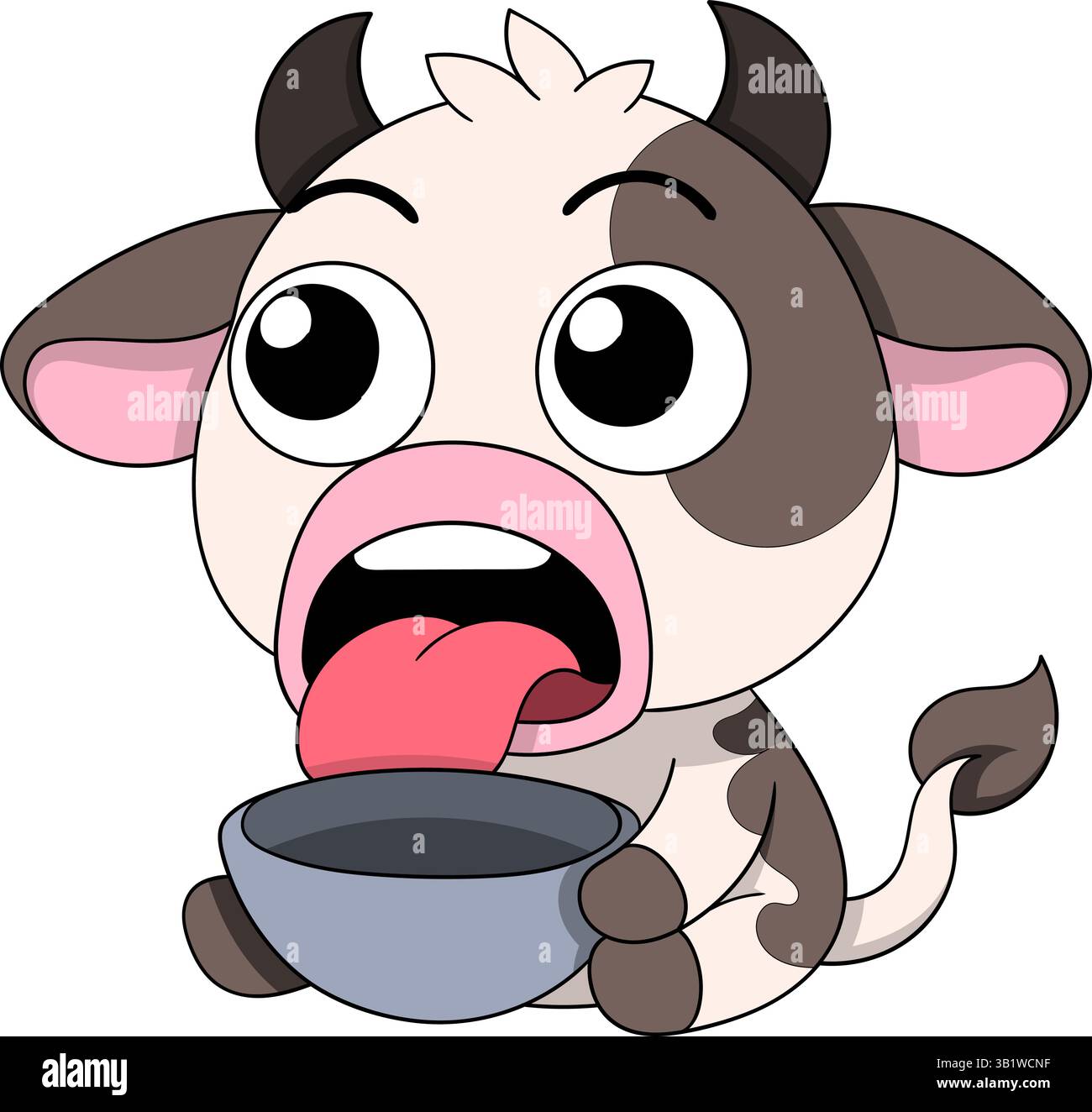 Funny cartoon illustration of a baby cow mascot with big round eyes ...