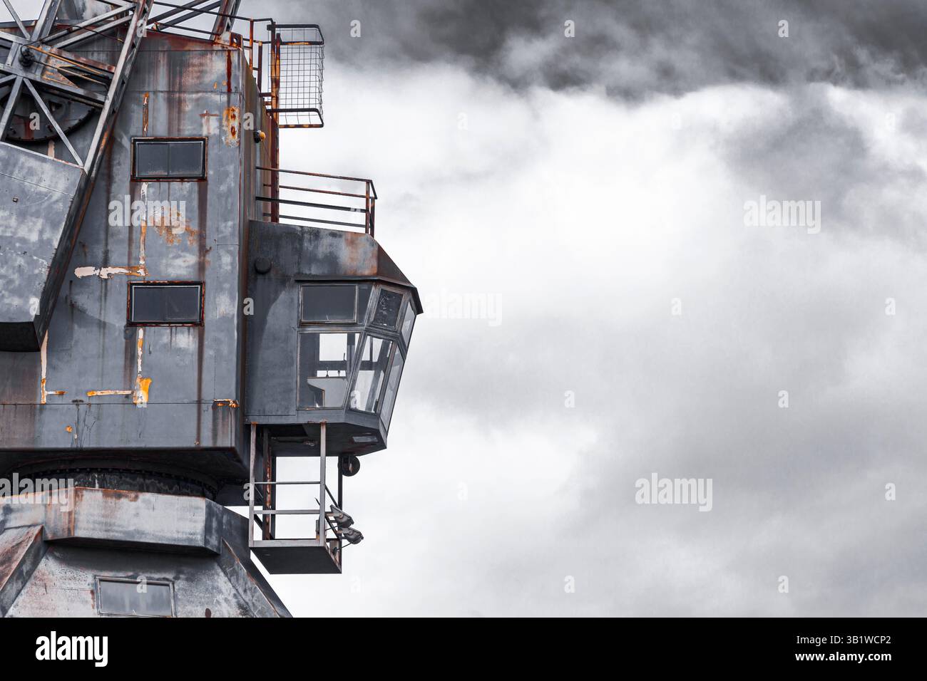 Abandoned Crane Operator’s Cabin on a Cloudy Day – Industrial Ruins and ...