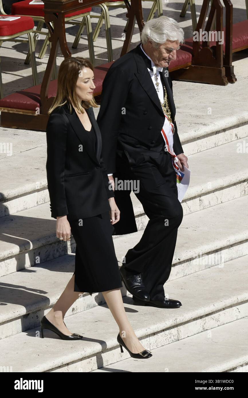 Rome, Italy. 26th Apr, 2025. Roberta Metsola, President of the European ...