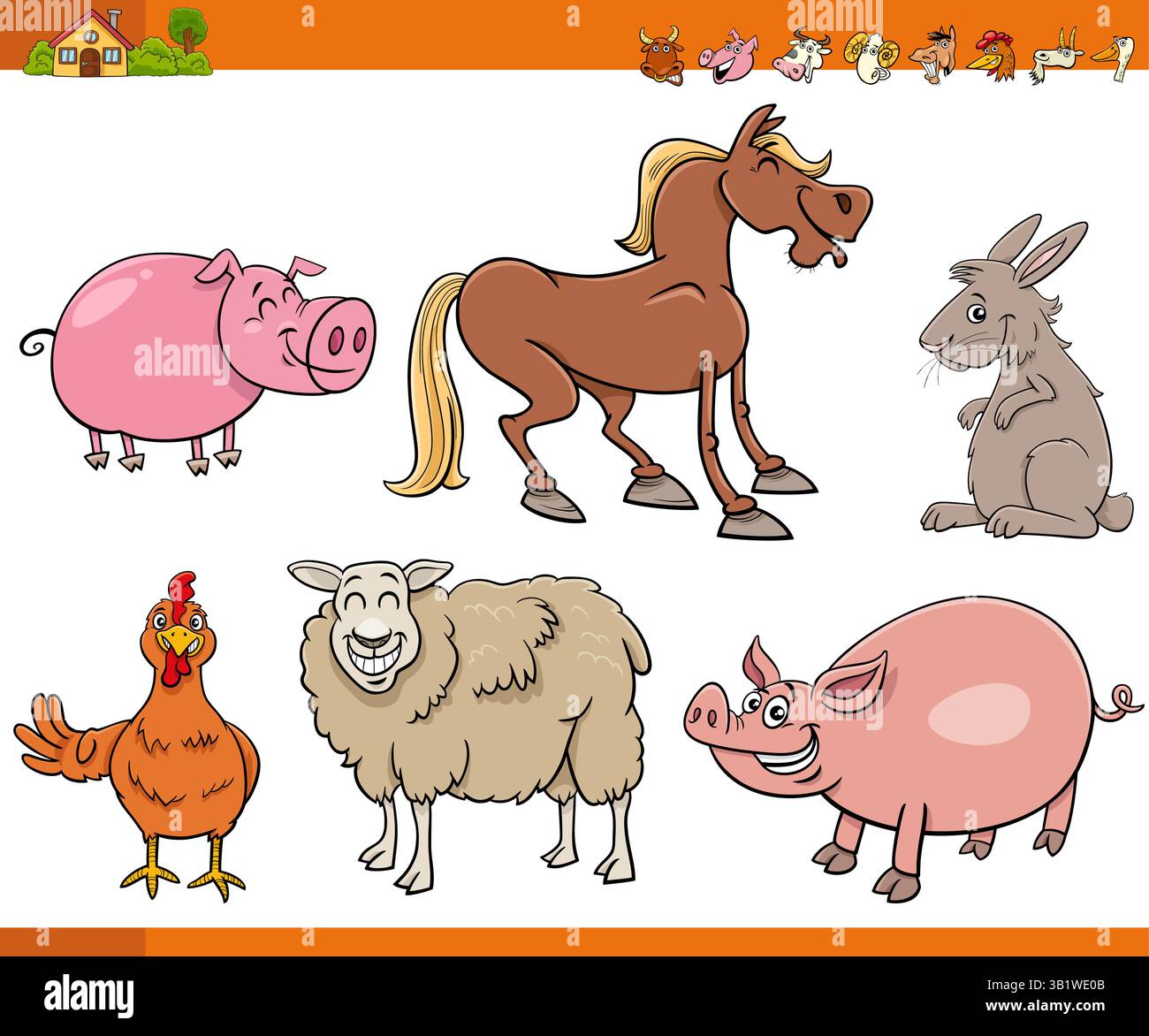 Cartoon illustration of happy farm animals comic characters collection ...