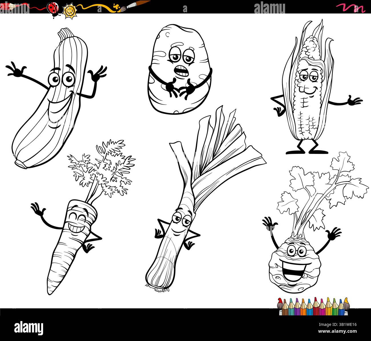 Cartoon illustration of funny vegetables food objects characters ...