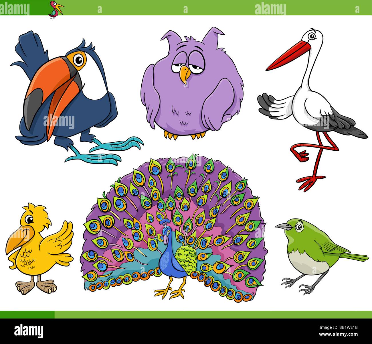 Cartoon illustration of comic birds animal characters collection Stock ...