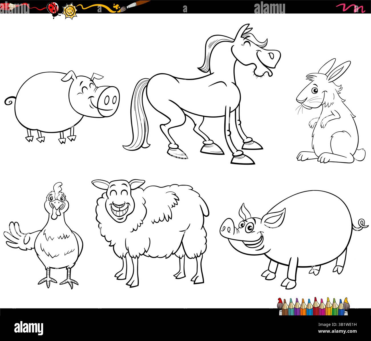 Cartoon illustration of happy farm animals comic characters collection ...