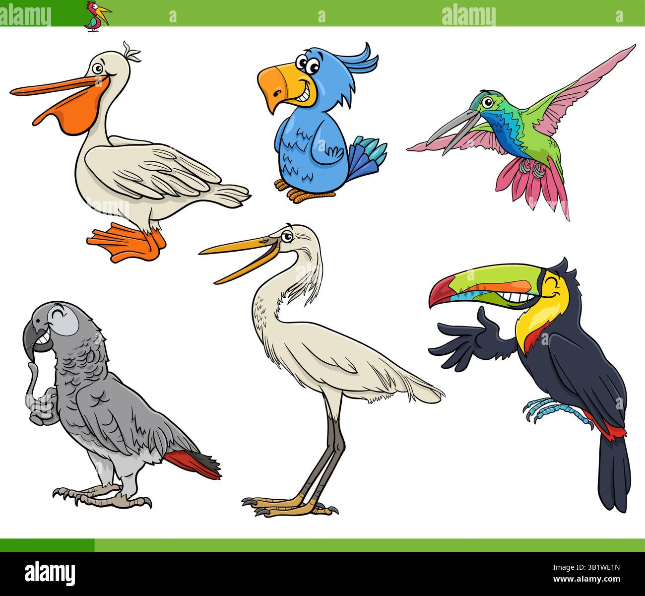 Cartoon illustration of comic birds animal species characters ...