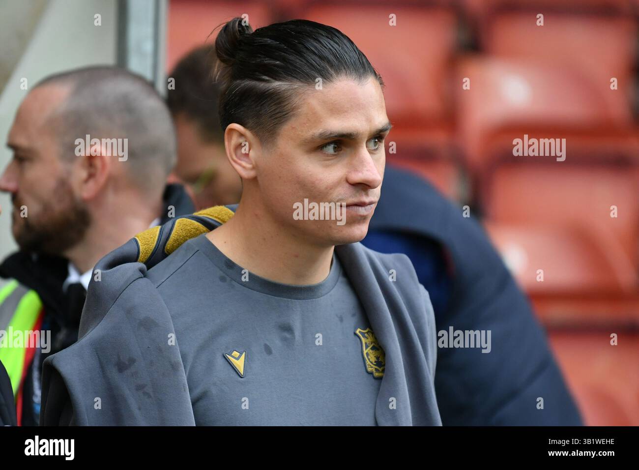Wrexham, UK. 26th Apr 2025. George Dobson before the Sky Bet EFL League ...