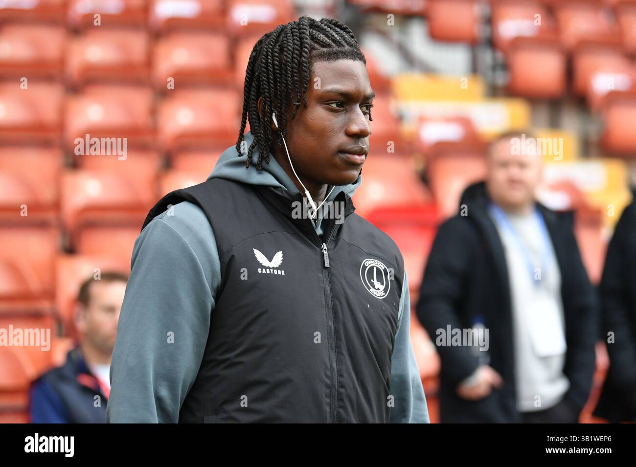 Wrexham, UK. 26th Apr 2025. Micah Mbick before the Sky Bet EFL League ...