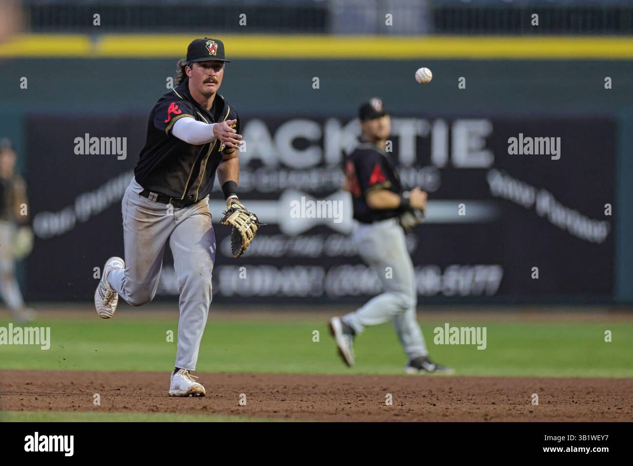 Winston-Salem, NC. USA; Rome Emperors first base Bryson Horne (27) tosses to the pitcher ...