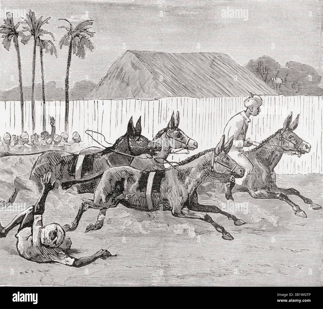 Sports in Upper Burma. The finish of the Battery Cup, open to mule ...