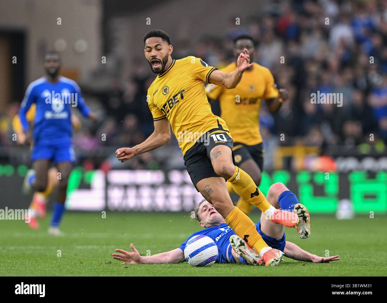Leicester City's Oliver Skipp fouls Wolverhampton Wanderers' Matheus ...