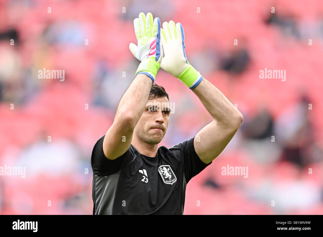 Goalkeeper Emiliano Martinez (23 Aston Villa) applauds fans prior t0 ...
