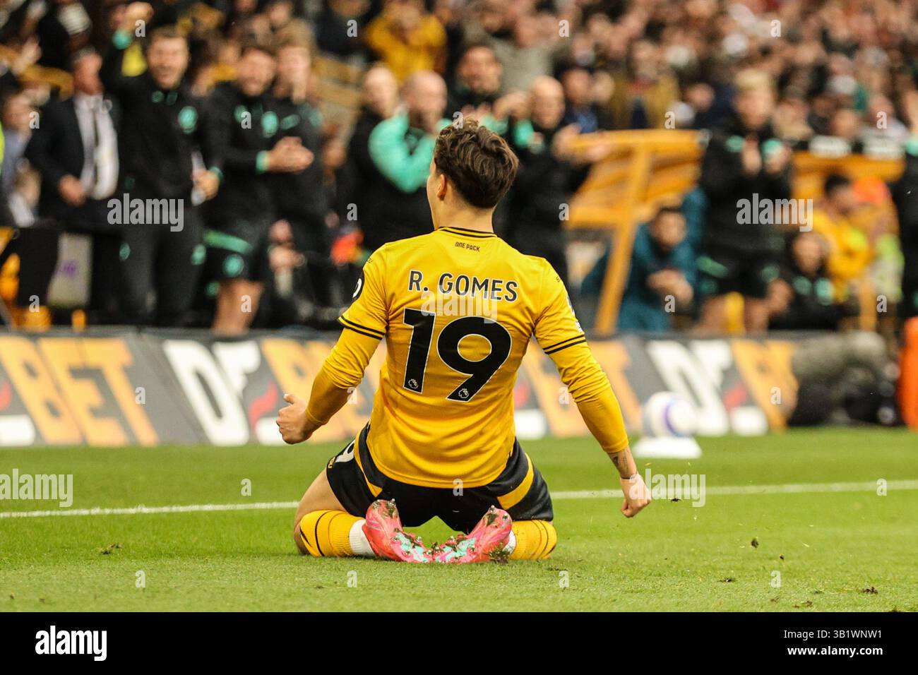 Wolverhampton, England, April 26th 2025: Rodrigo Gomes (19 Wolves ...