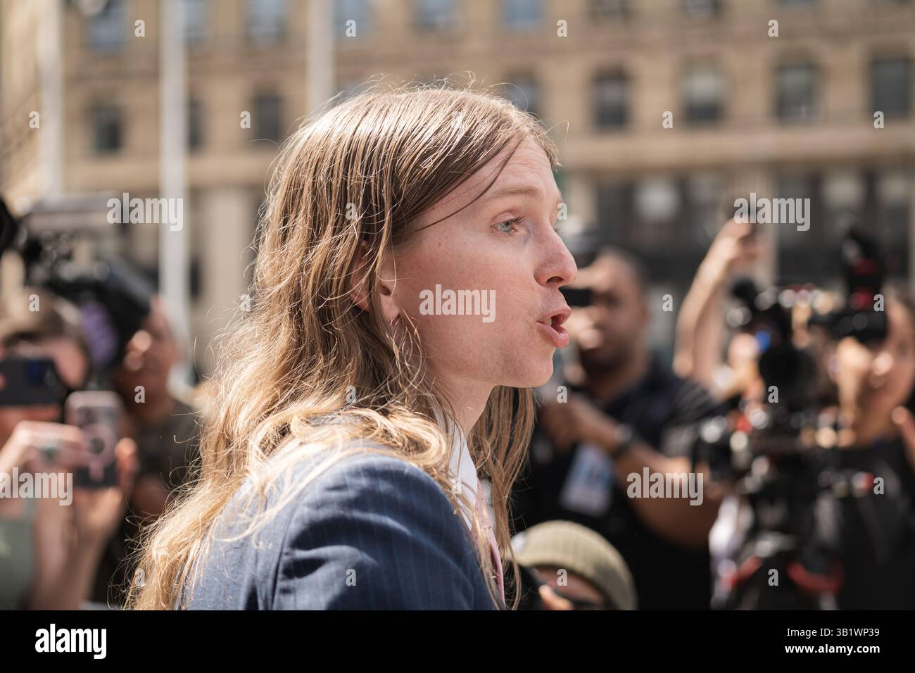 New York Ciy, USA. 25th Apr, 2025. Chelsea Manning speakes to reporters ...