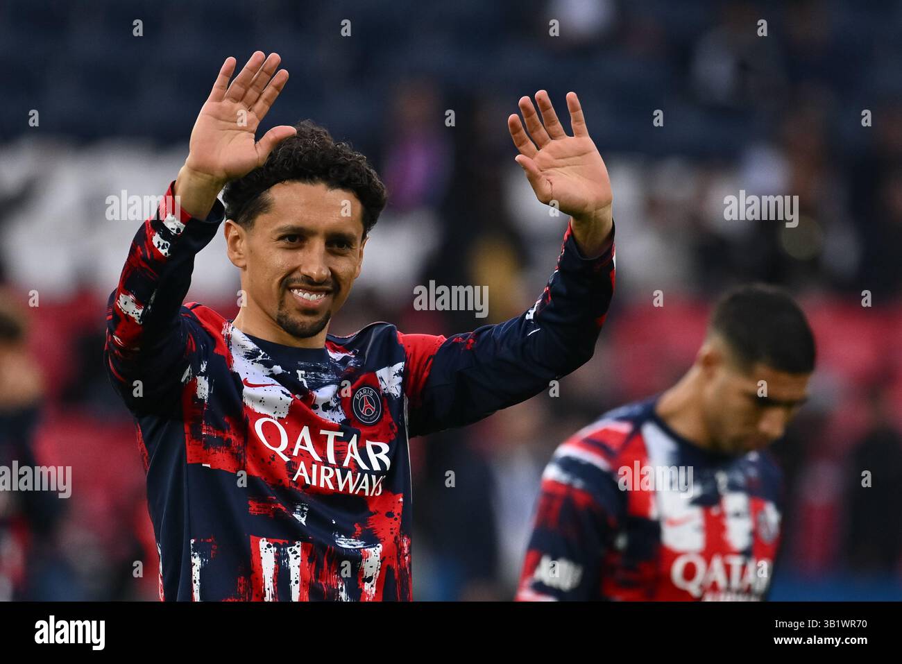 Paris, France. 25th Apr, 2025. Marquinhos (C) during the Ligue 1 Mc ...