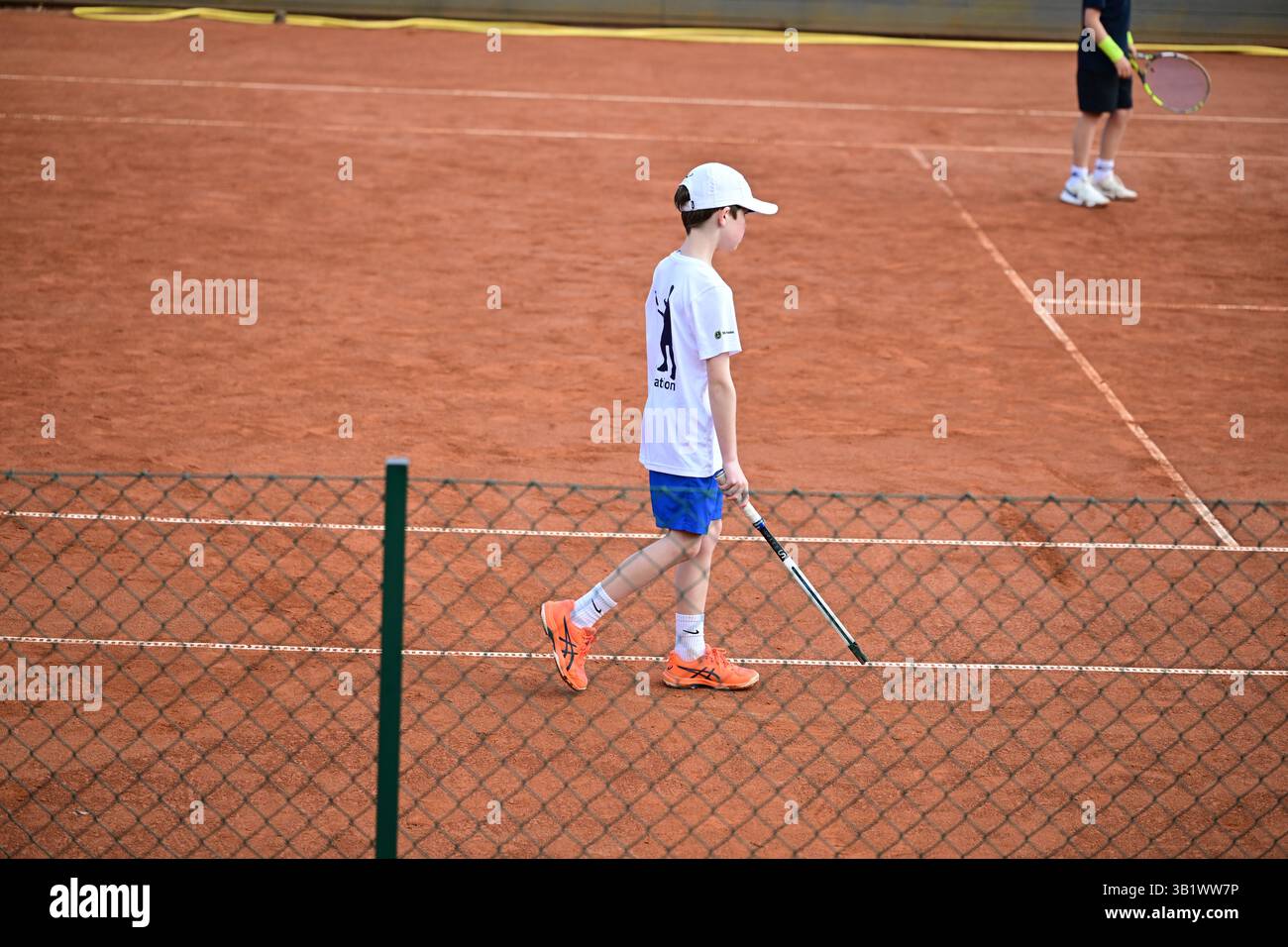 Båstad, Skåne, Sweden. April 26 2025. Kids having tennis lessons in ...