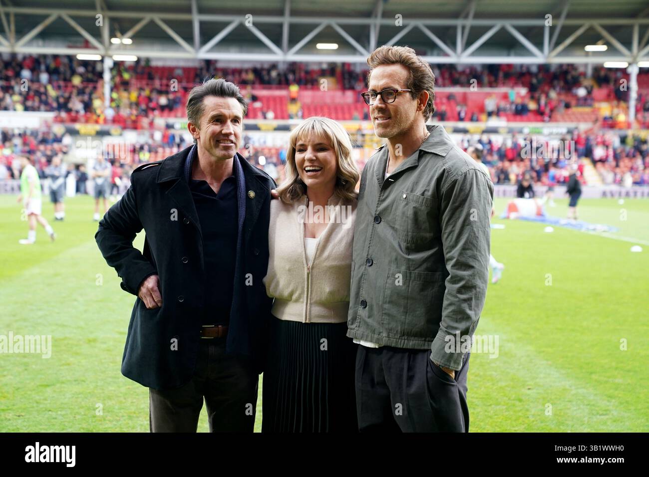 Wrexham co-owners Rob McElhenney (left) and Ryan Reynolds (right) with ...