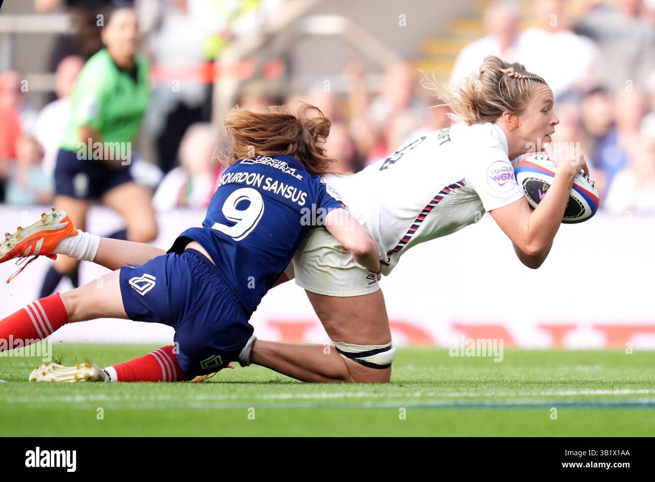 England's Zoe Aldcroft (right) breaks free to score her side's sixth ...