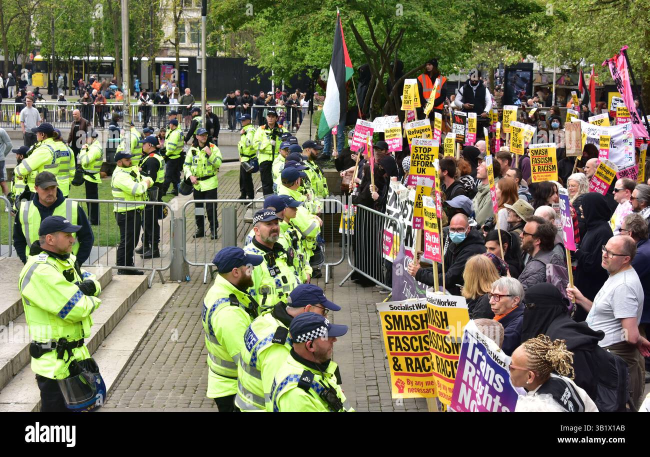 Manchester, UK, 26th April, 2025. A protest in Piccadilly Gardens ...
