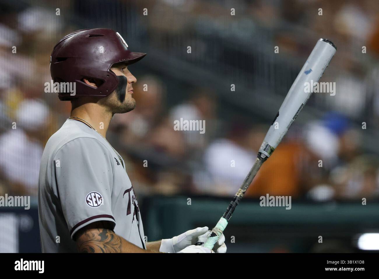 AUSTIN, TX - APRIL 25: Texas A&M outfielder Jace Laviolette (17) stands ...