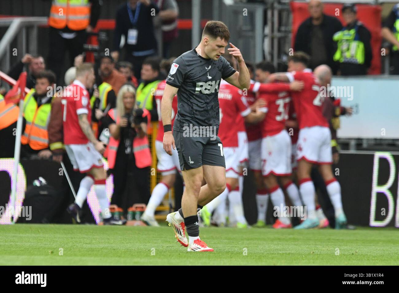 Wrexham, UK. 26th Apr 2025. Josh Edwards of Charlton reacts after Sam ...