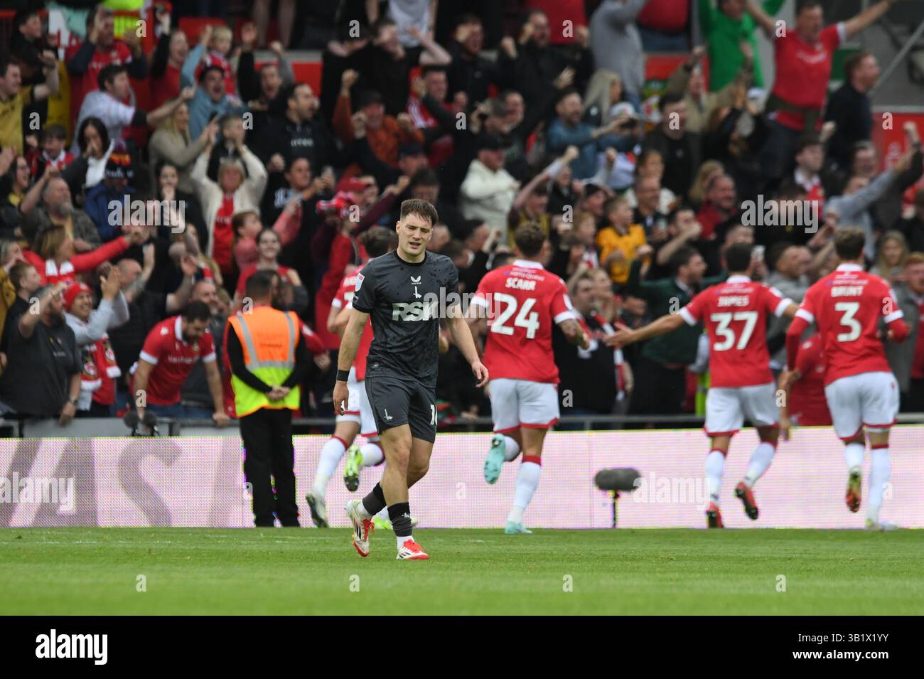 Wrexham, UK. 26th Apr 2025. Josh Edwards of Charlton reacts after Sam ...