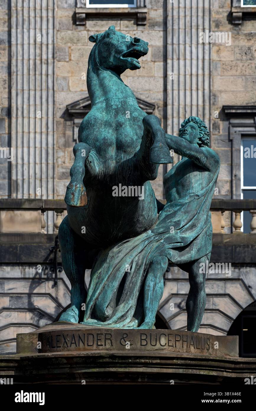 The bronze statue of Alexander the Great and his horse Bucephalus in ...