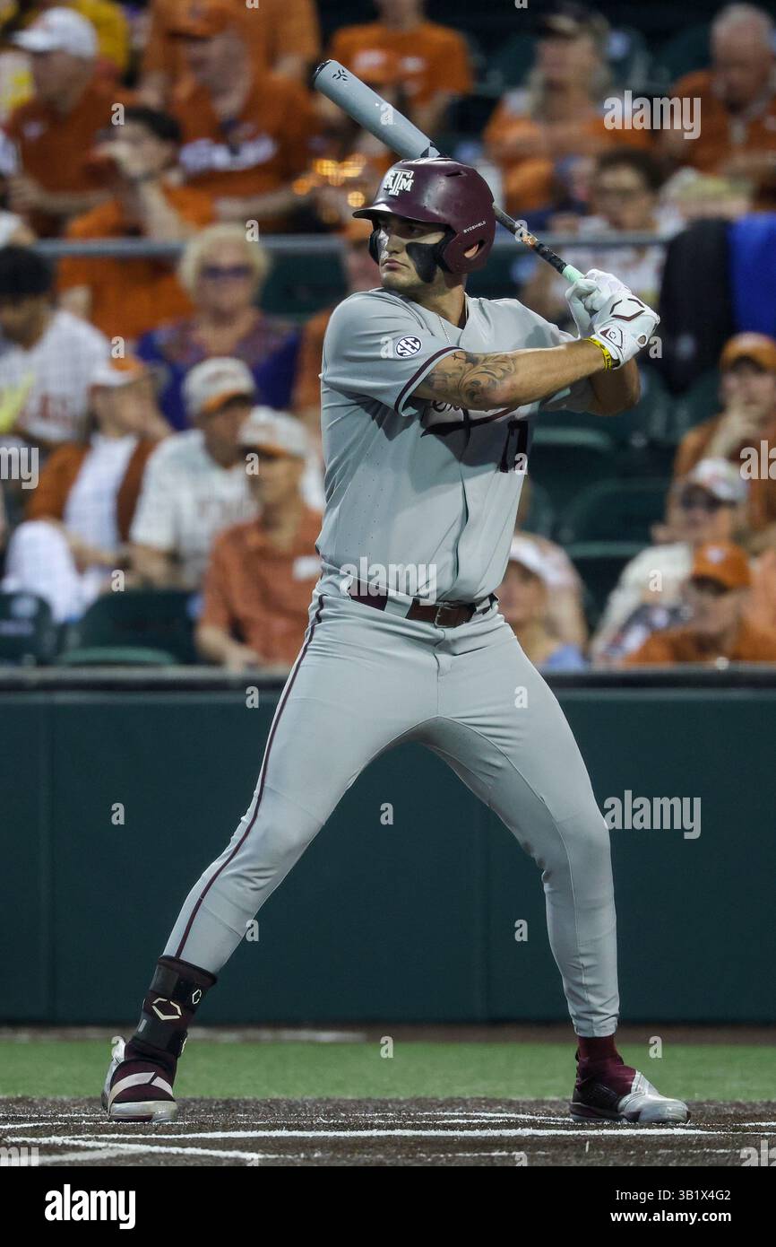 AUSTIN, TX - APRIL 25: Texas A&M outfielder Jace Laviolette (17) stands ...