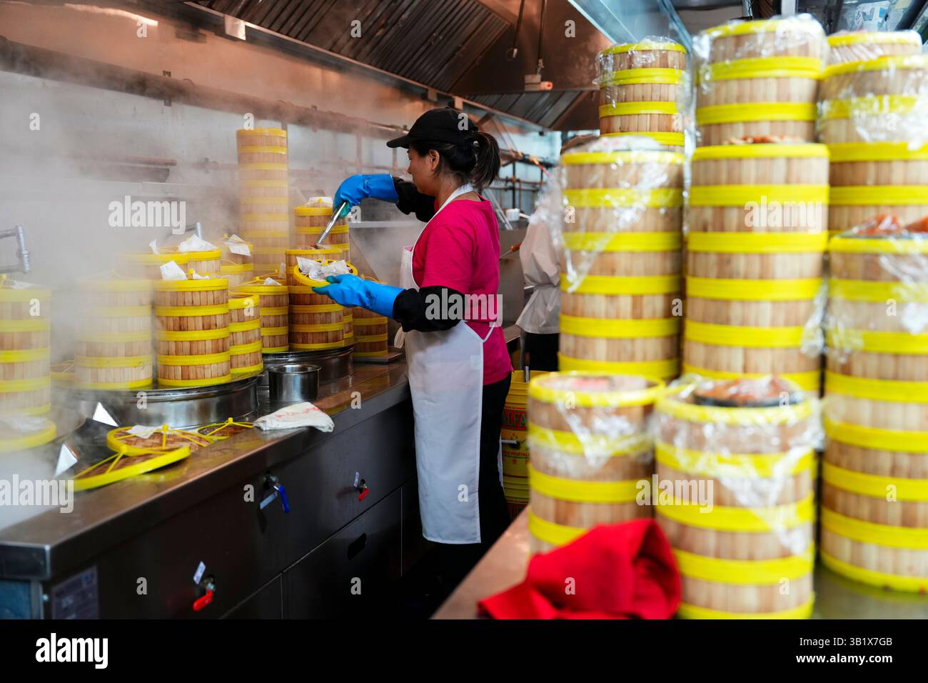 Markham, Canada. 26th Apr, 2025. Dumplings are steamed at the Auric ...
