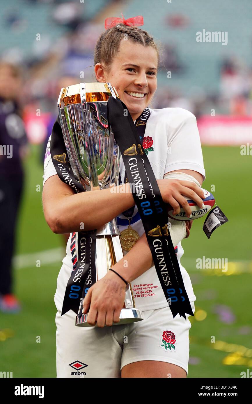 England's Zoe Harrison celebrates with the trophy after the Guinness ...