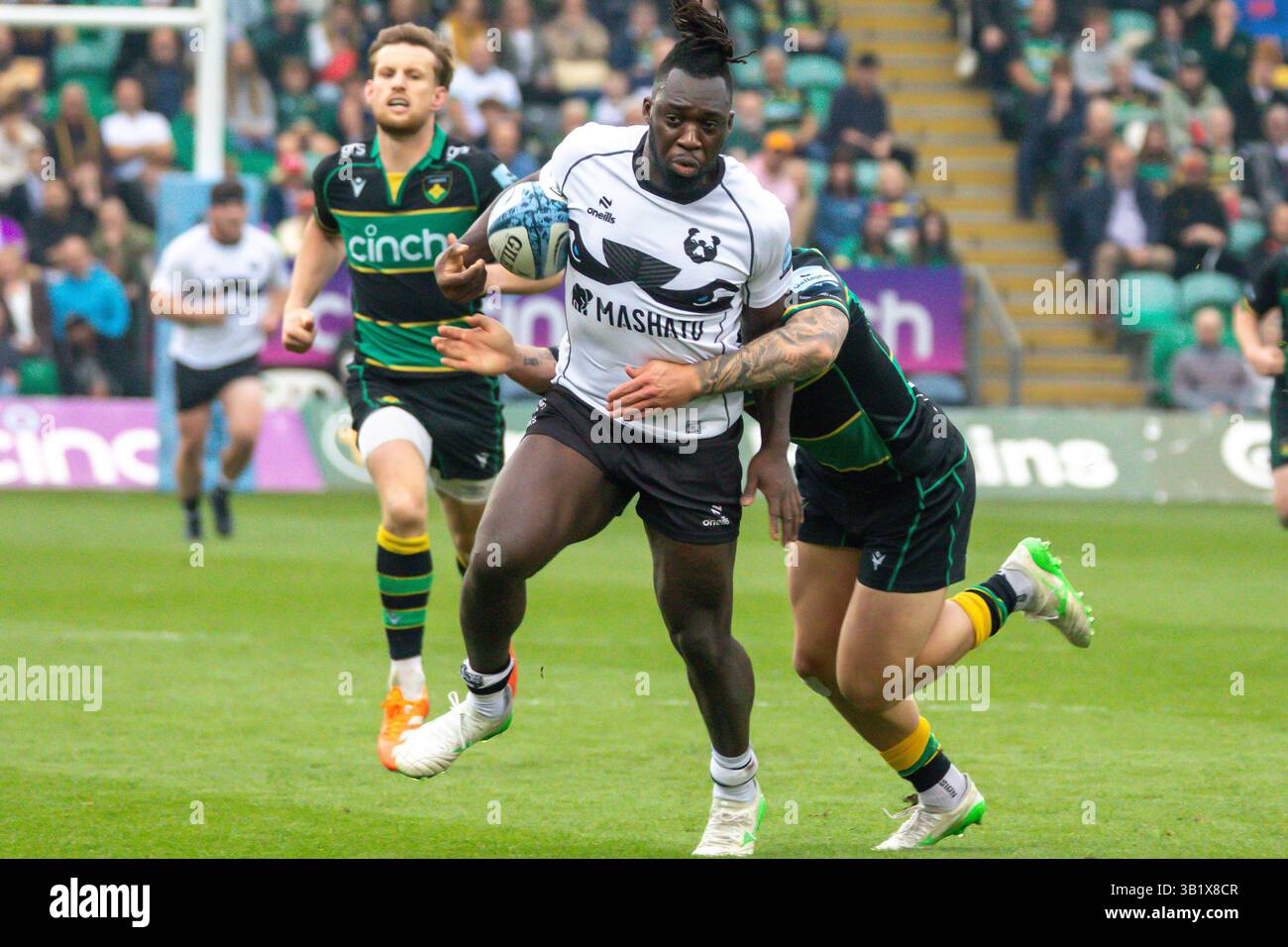 Northampton, UK, 26th April 2025 Bristol Bears winger Gabriel Ibitoye ...