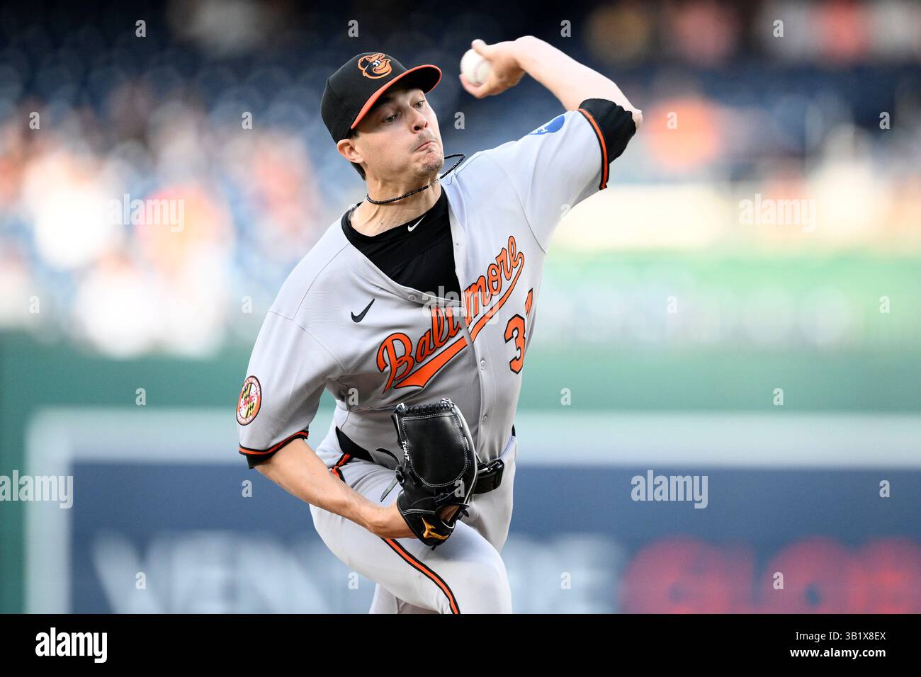 Baltimore Orioles starting pitcher Cade Povich (37) in action during a ...