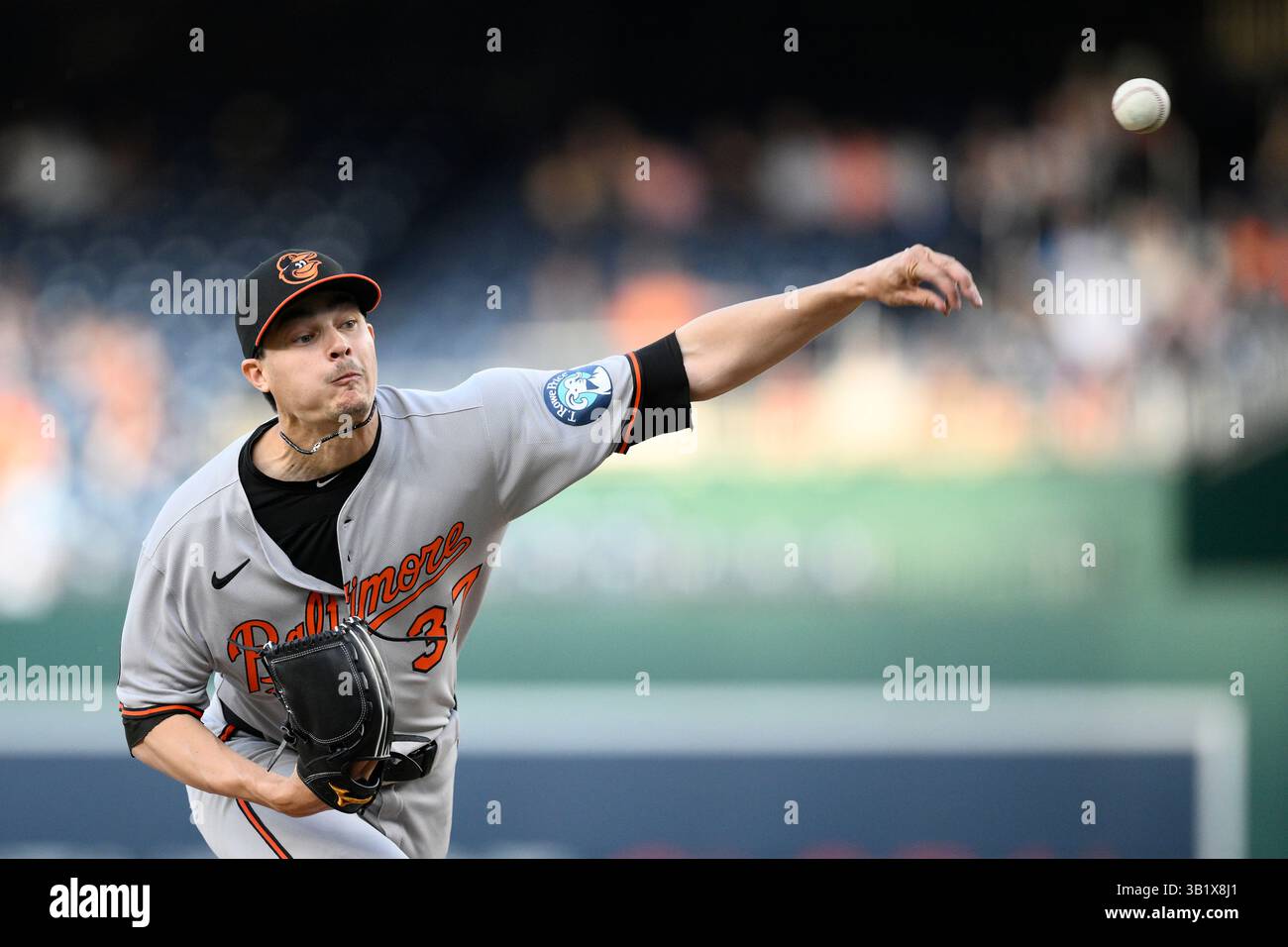Baltimore Orioles starting pitcher Cade Povich (37) in action during a ...