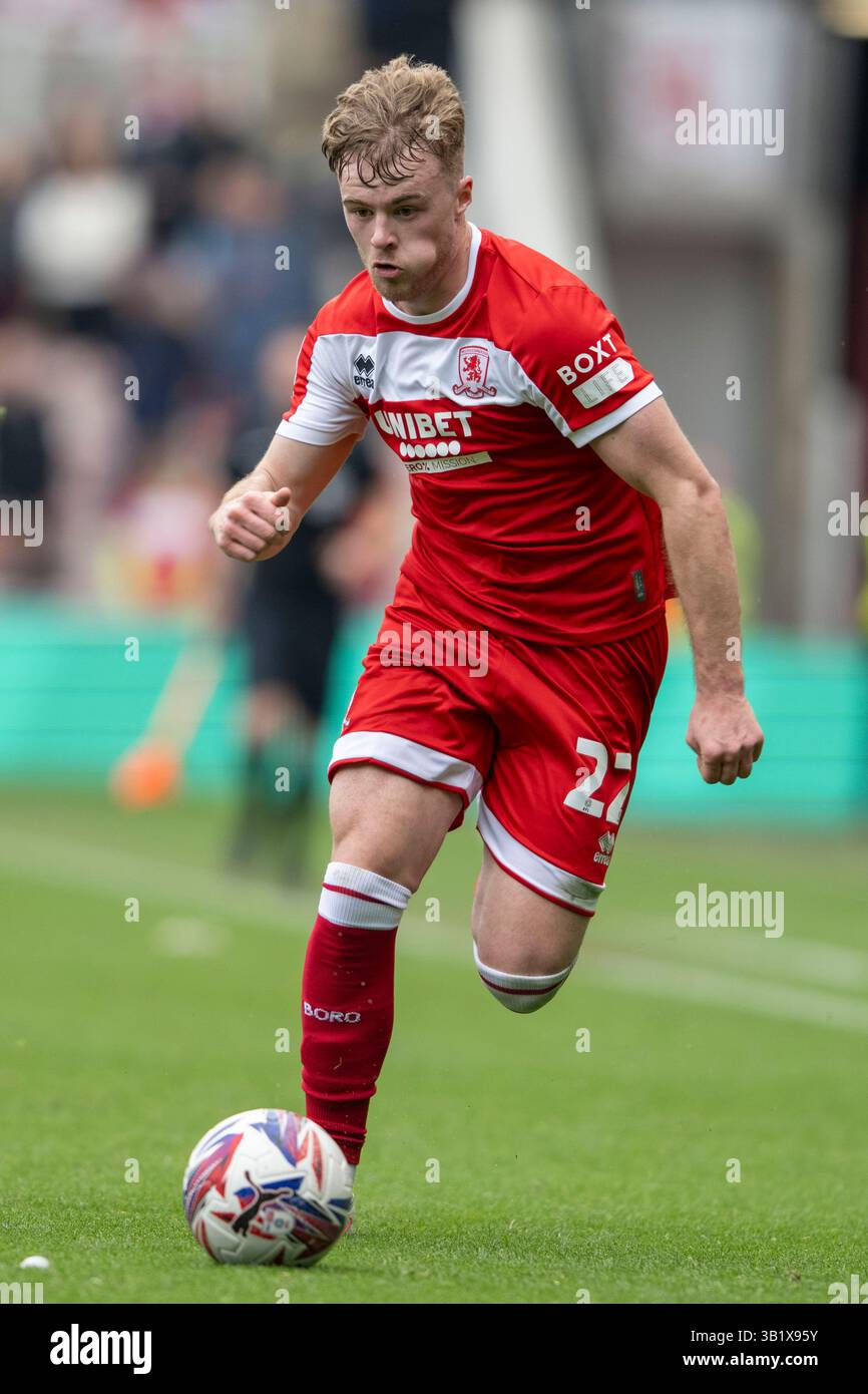 Middlesbrough's Tommy Conway drives forward down the wing during the ...