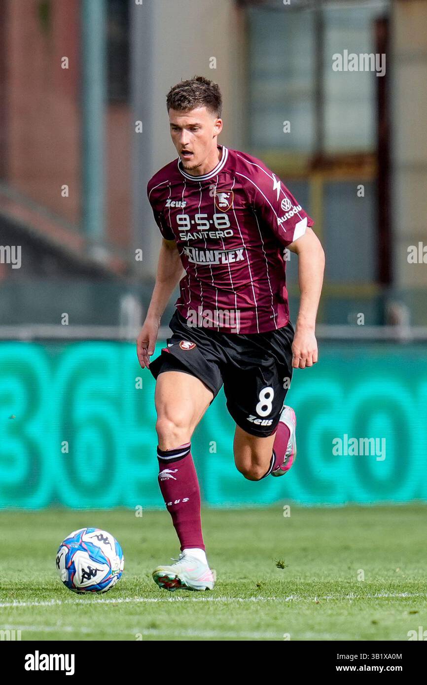 Salerno, Italy. 25th Apr, 2025. Ajdin Hrustic of US Salernitana during ...