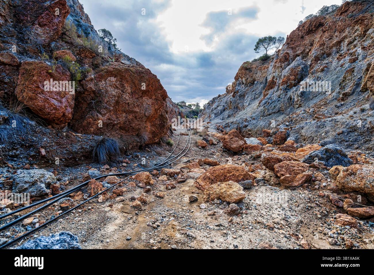 Dry volcanic terrain with rugged rocks, sulfur deposits, and geothermal ...