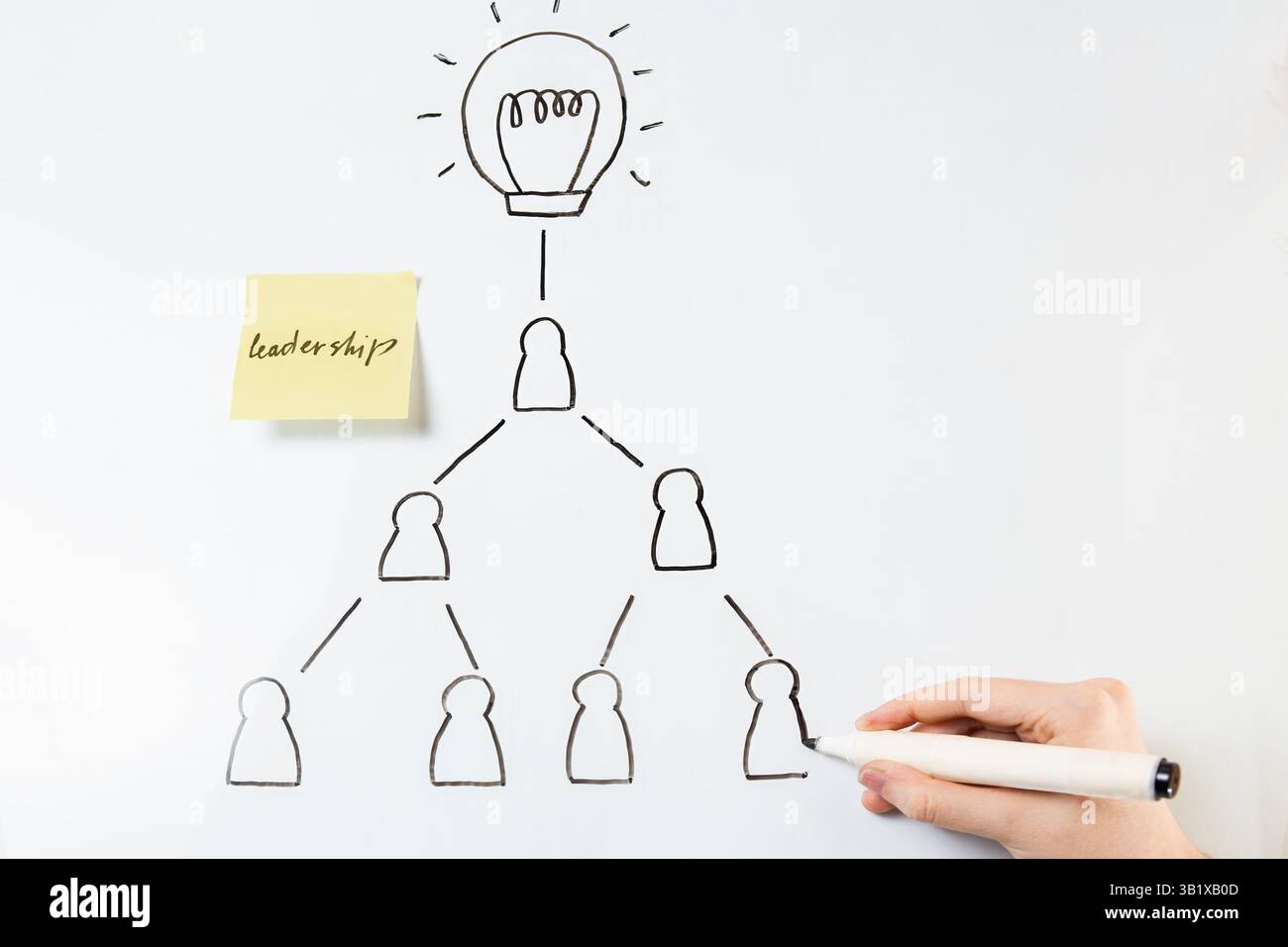 One hand draws a figure into a structured chart beneath a lightbulb and ...