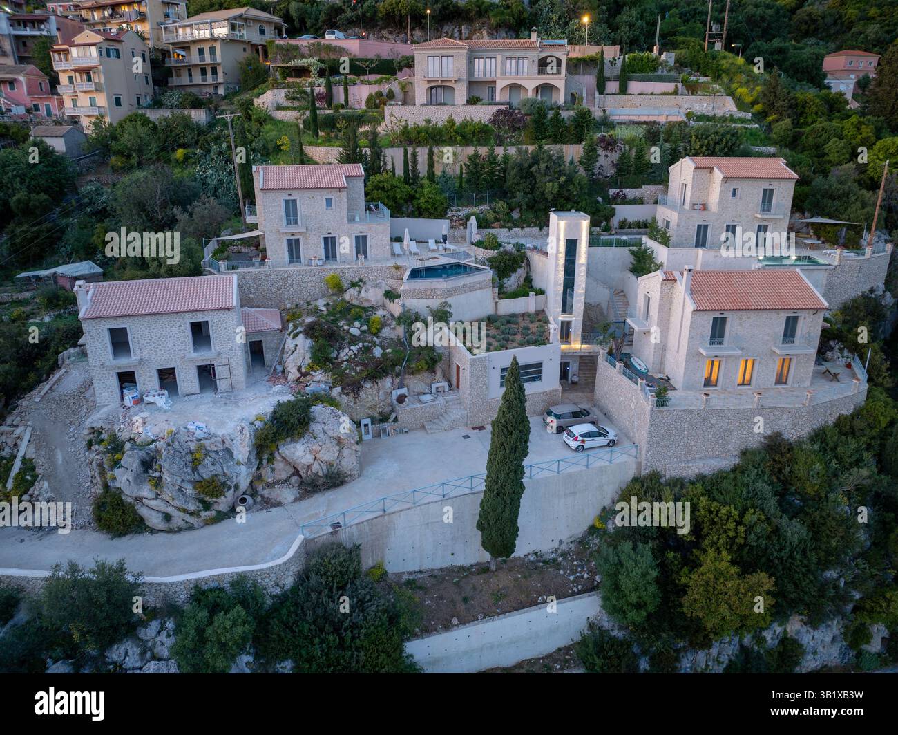 corfu, corfu, Greece. April 20, 2025: Aerial view of renovated stone ...