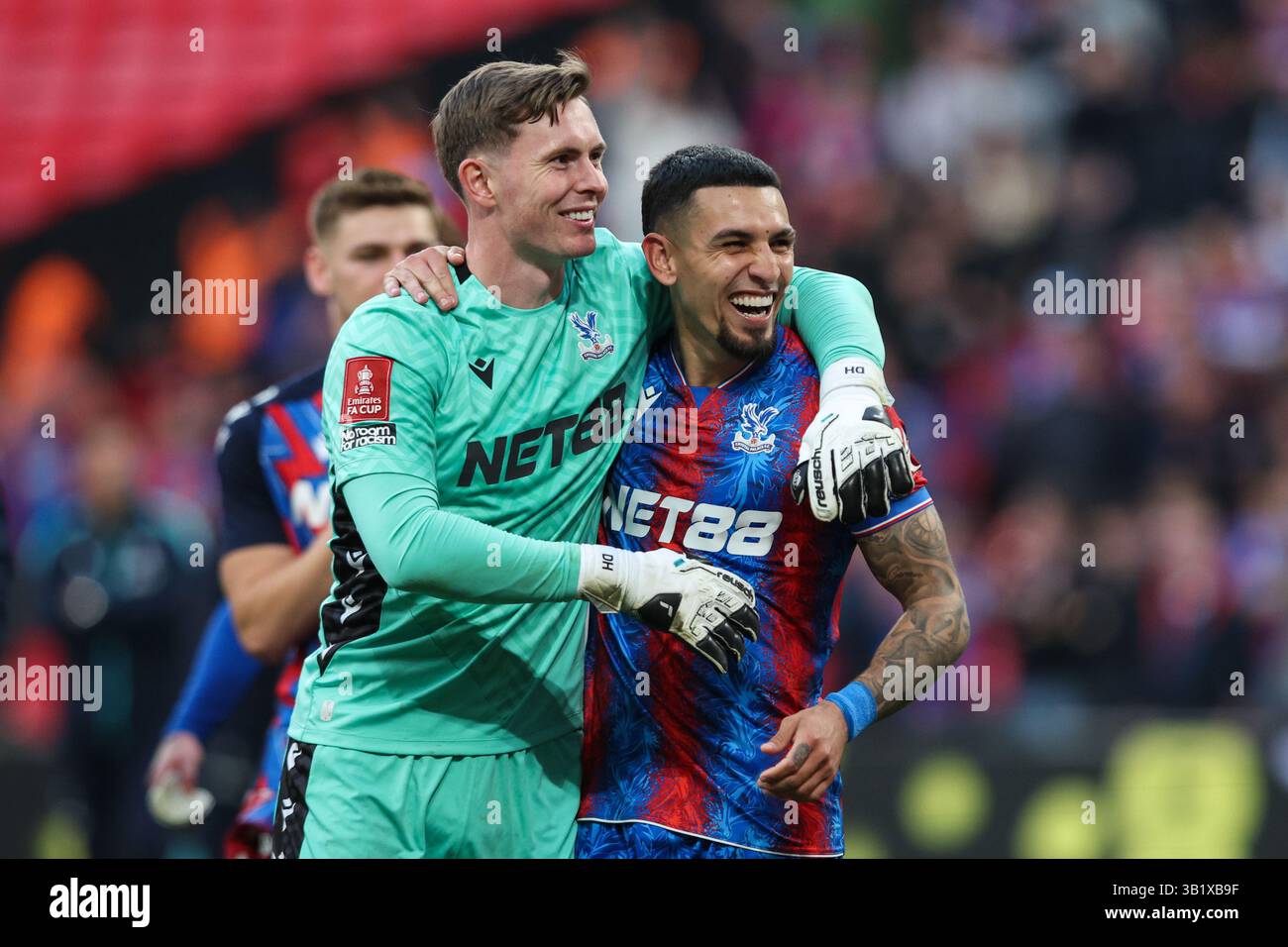 LONDON, UK - 26th Apr 2025: Dean Henderson and Daniel Munoz of Crystal ...