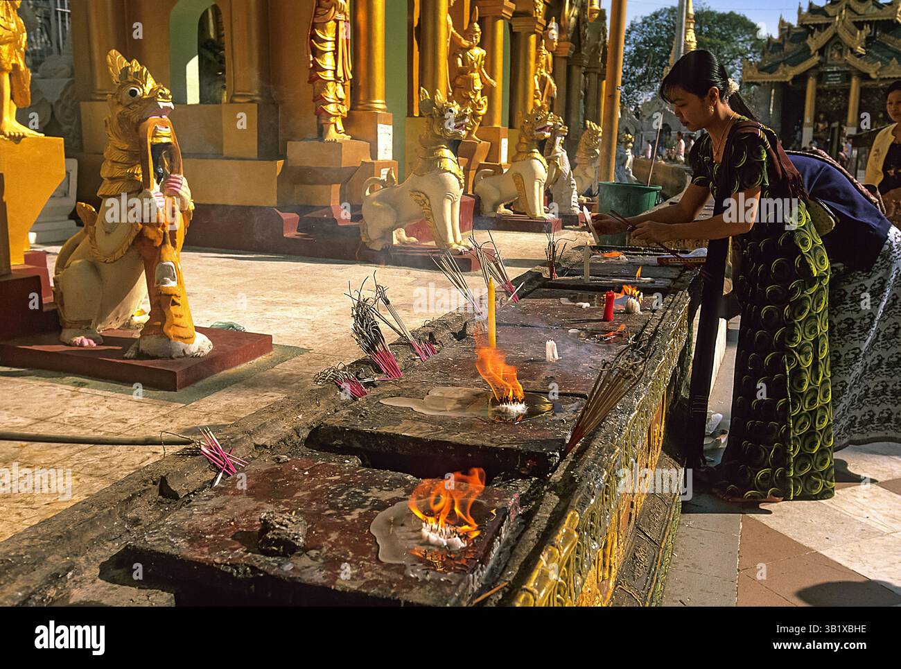 Myanmar Burma Yangon Rangoon Shwedagon Pagoda A religious rite Stock ...