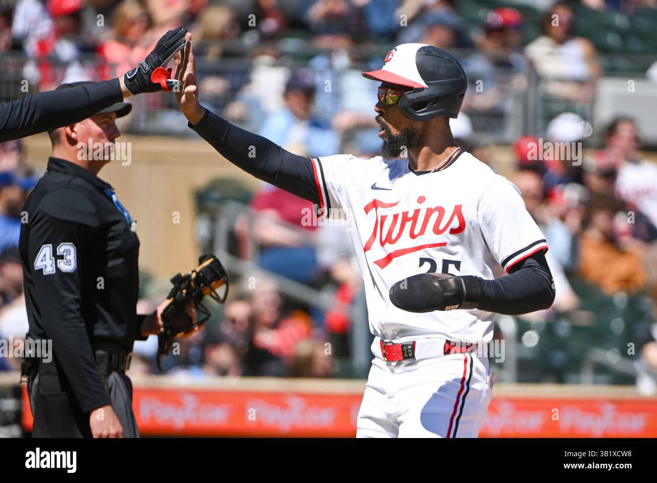 Minnesota Twins' Byron Buxton celebrates after scoring on a Ty France ...