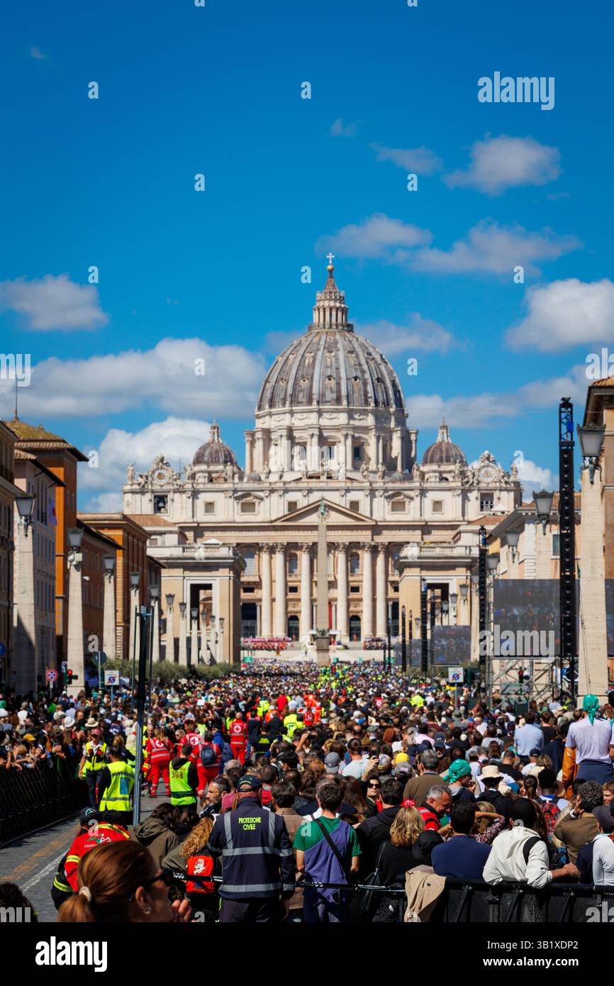 Rome, Italy - April 26, 2025: St. Peter's Square and Via della ...
