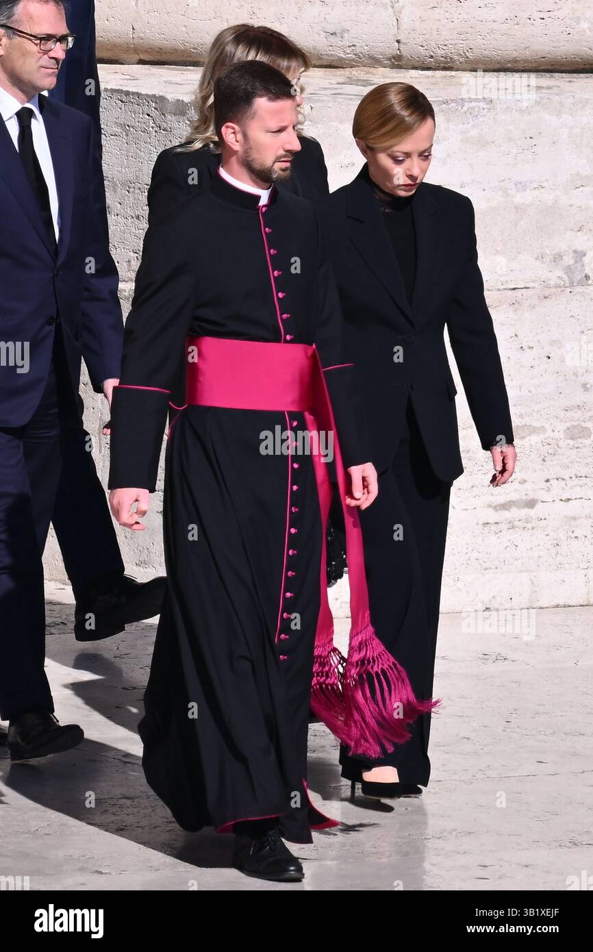 Rome, Italy. 26th Apr, 2025. Giorgia Meloni during the Funeral Mass of ...