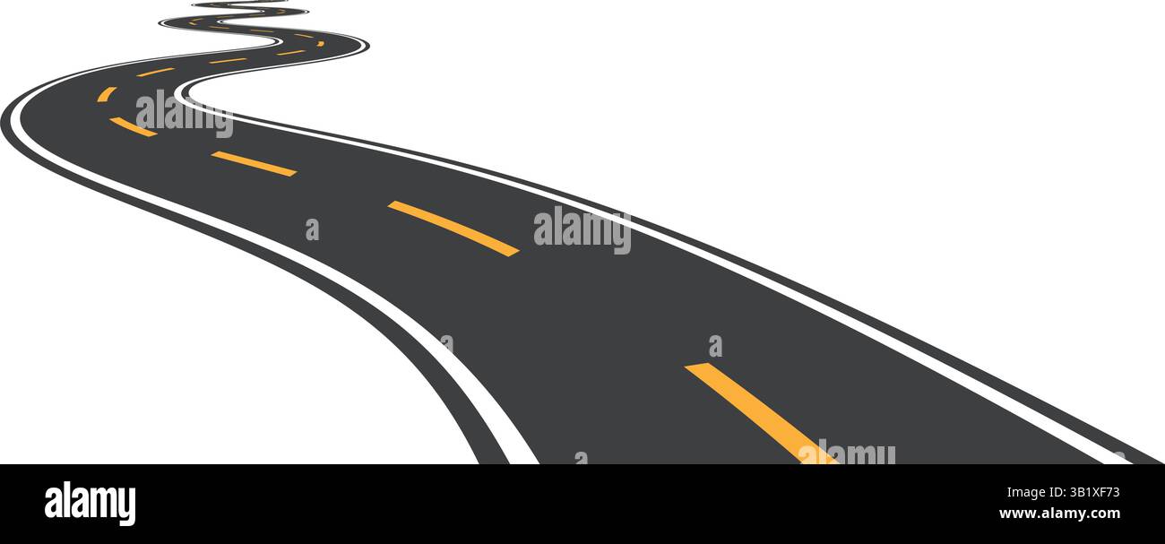 asphalt road with yellow dashed lines going to the distance. Vector ...
