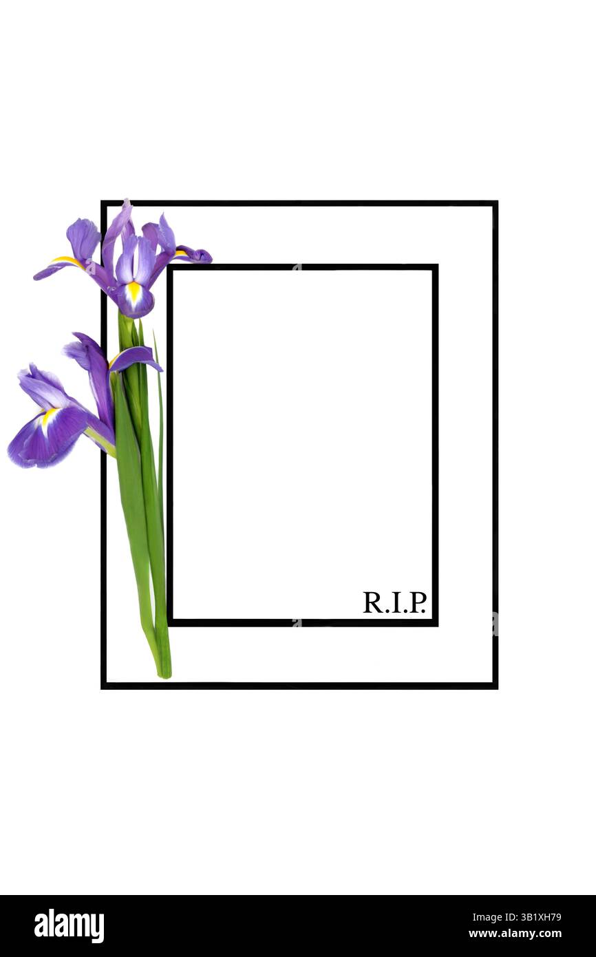 Rest in Peace in loving memory memorial card with flowers with black ...