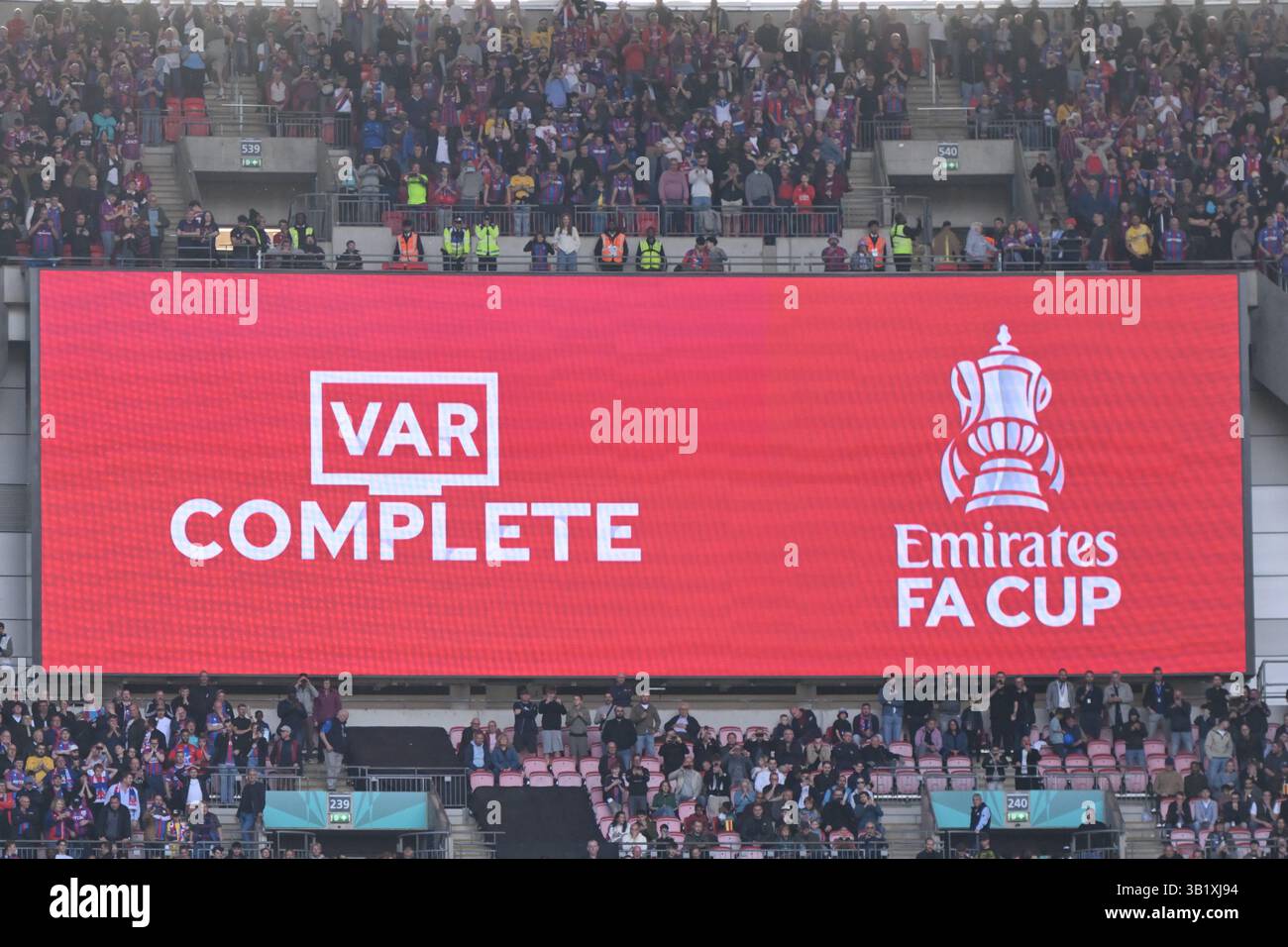 VAR complete on score boad during the Emirates FA Cup Semi Final match ...