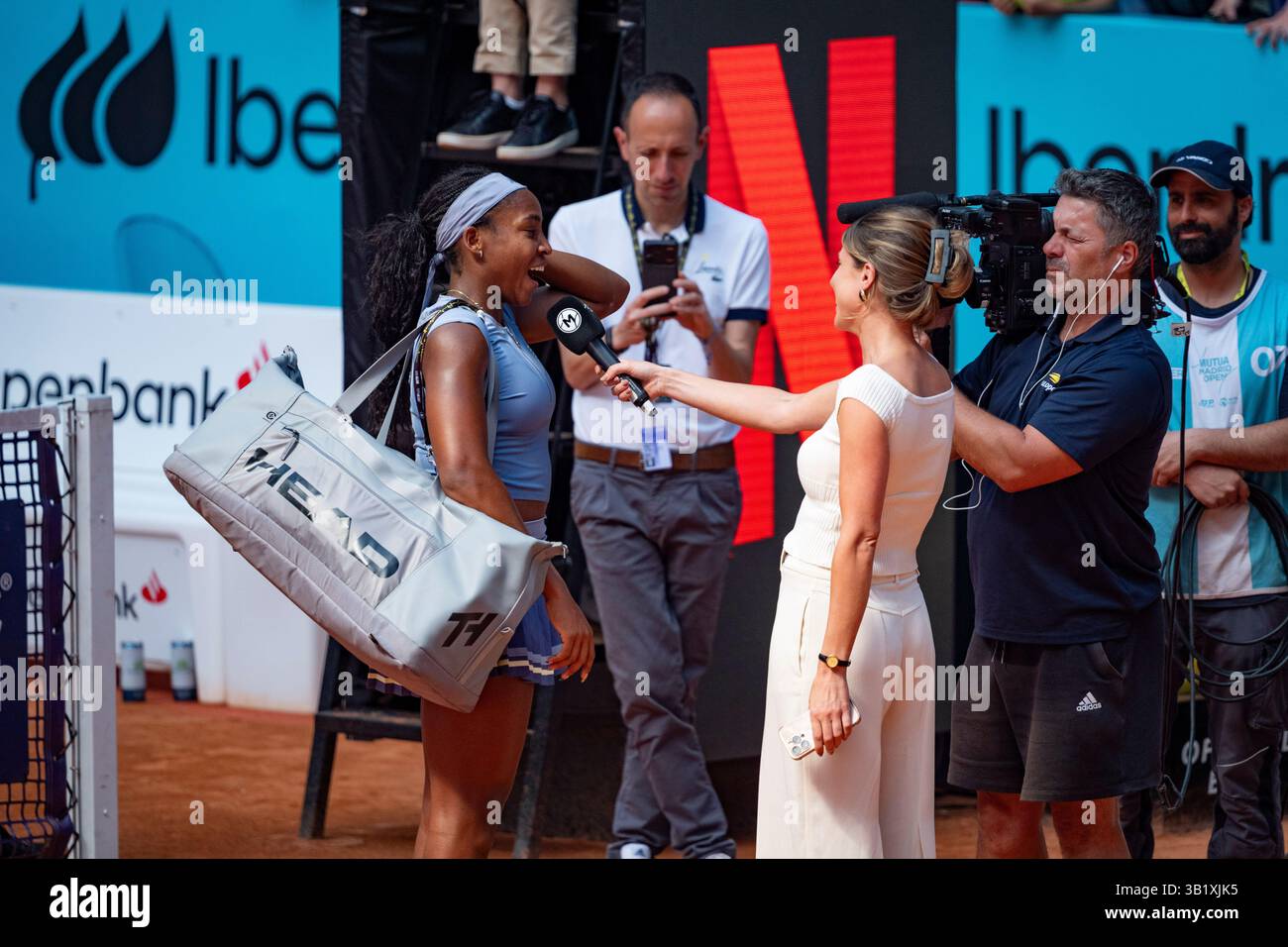 Madrid, Madrid, Spain. 26th Apr, 2025. Coco Gauff of USA is interviewed ...